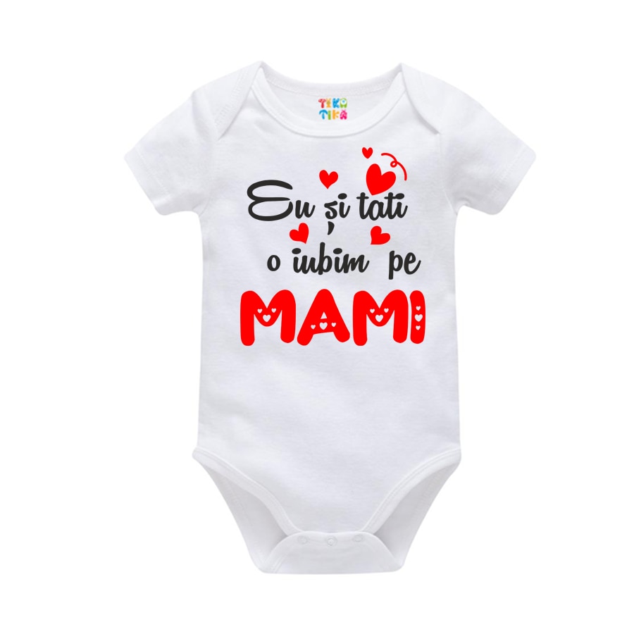 Body alb maneca scurta ''Eu si tati o iubim pe mami'' 1-3 luni - eMAG.ro