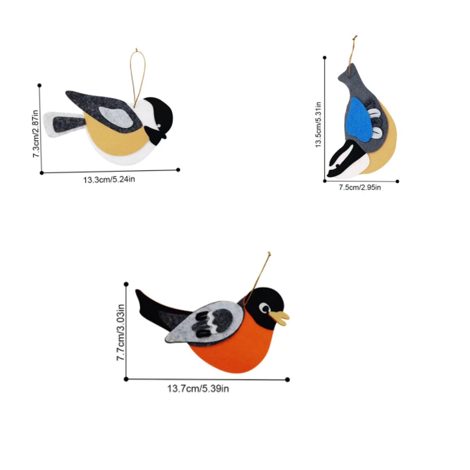 Set 3 pasari decorative pentru gradina, Panza, Multicolor - eMAG.ro