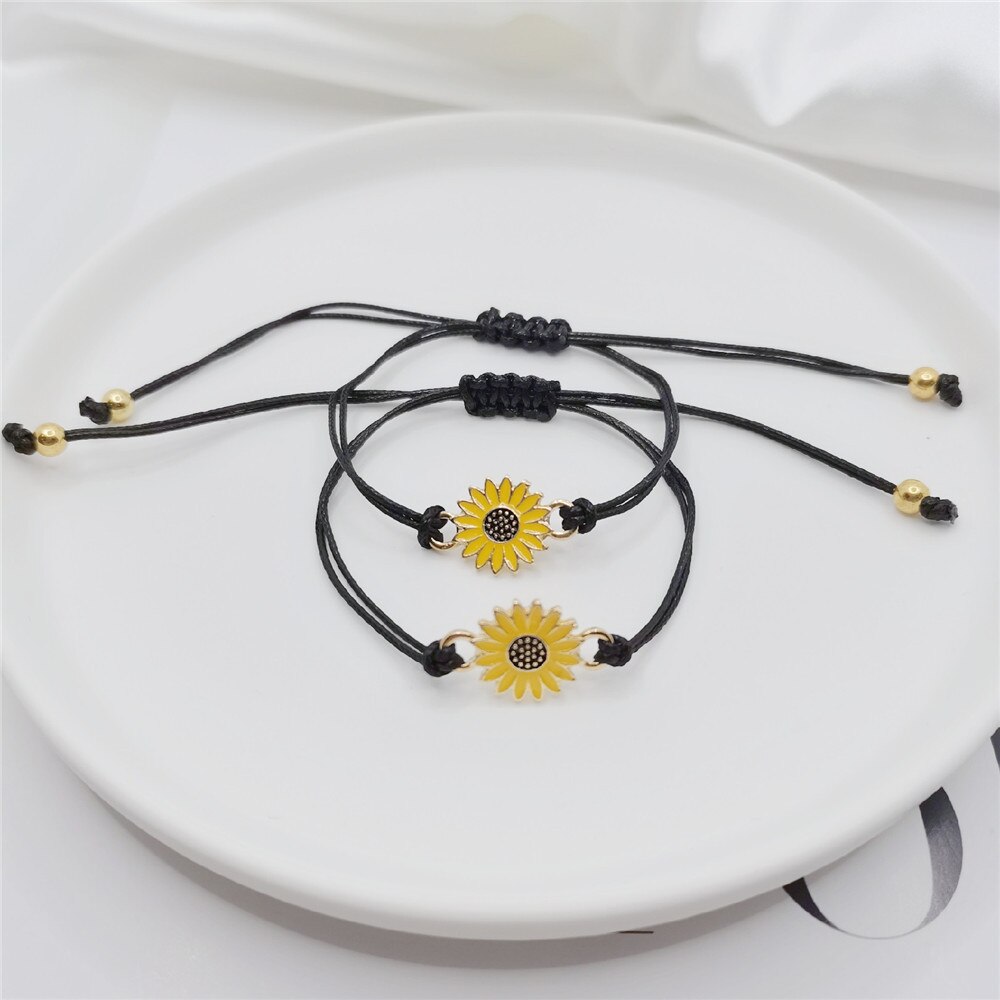 Set 2 bratari Sisters/Best Friends, Metal, Model floral, Auriu/Negru ...