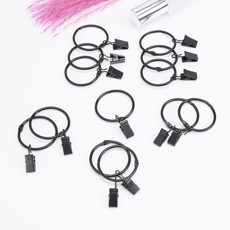 Set 10 inele cu cleme pentru perdele, Fier, 2.2 x 2.5 cm, Negru - eMAG.ro
