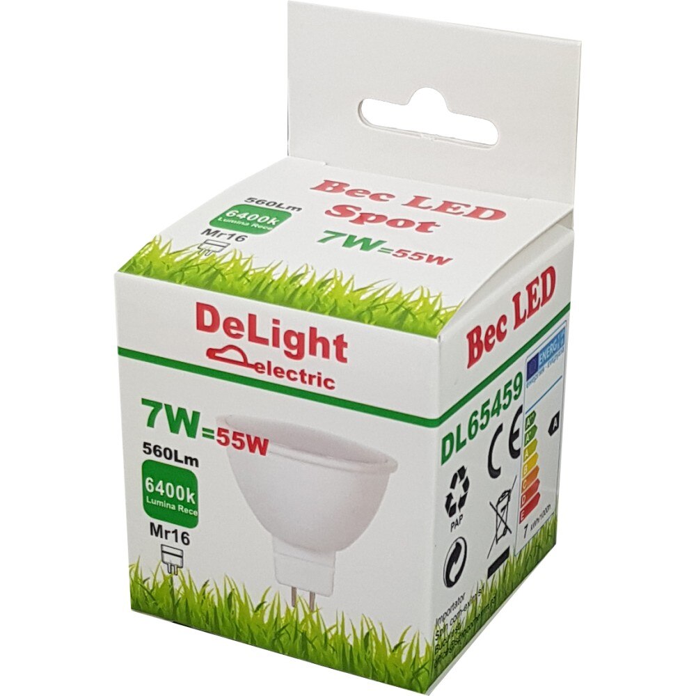 Set 3 Bec Led MR16, model R50, 7W, 6400K, lumina rece, durata viata ...