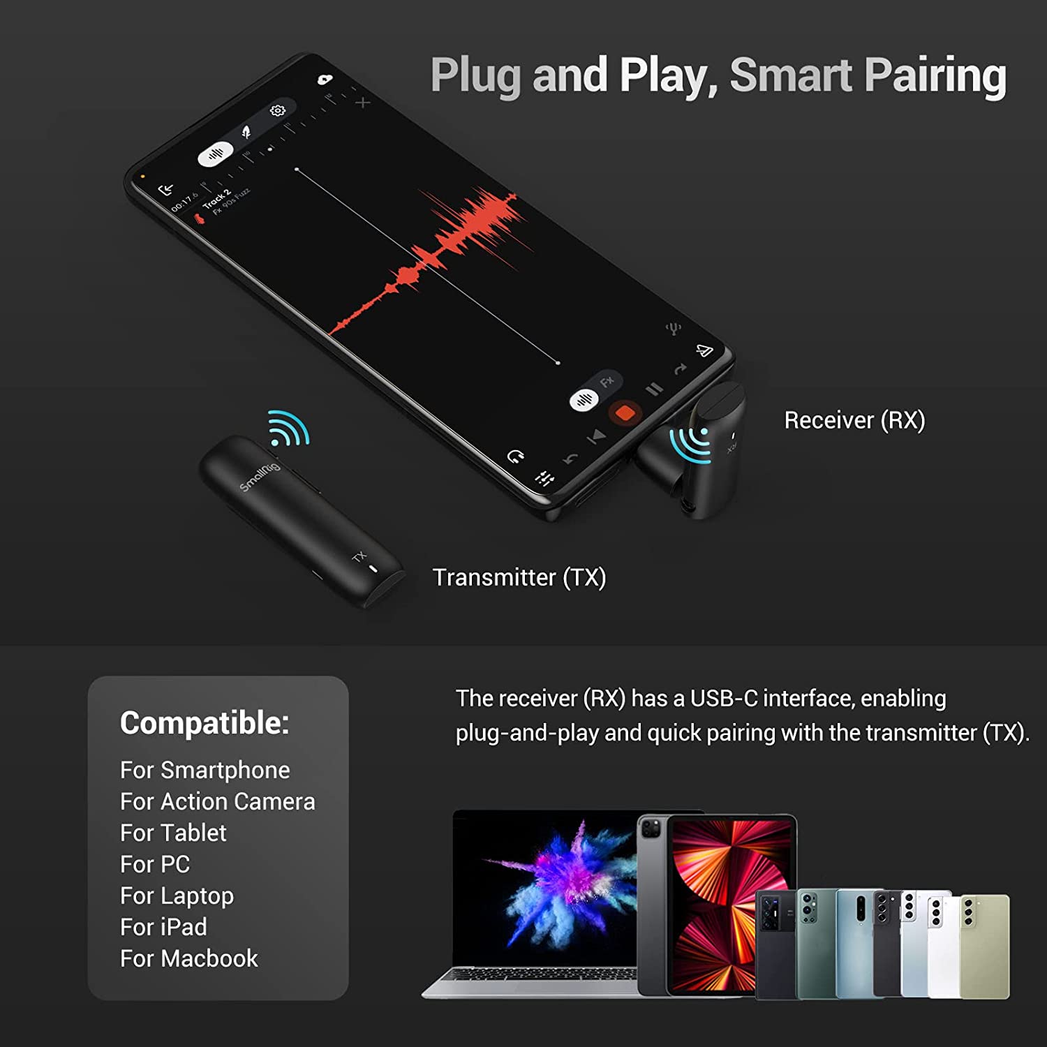Microfon lavaliera wireless pentru smartphone cu receptor si ...