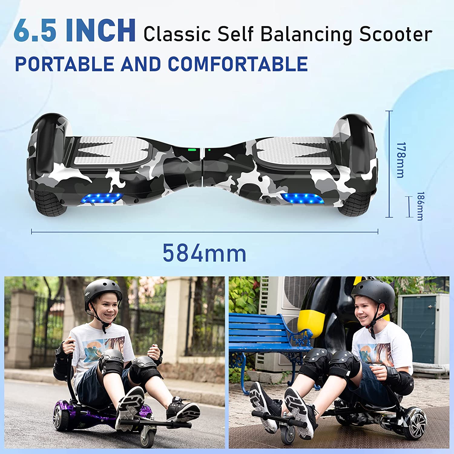 Комплект ховърборд и картинг, Mega Motion, ABS/PC, LED, Bluetooth ...