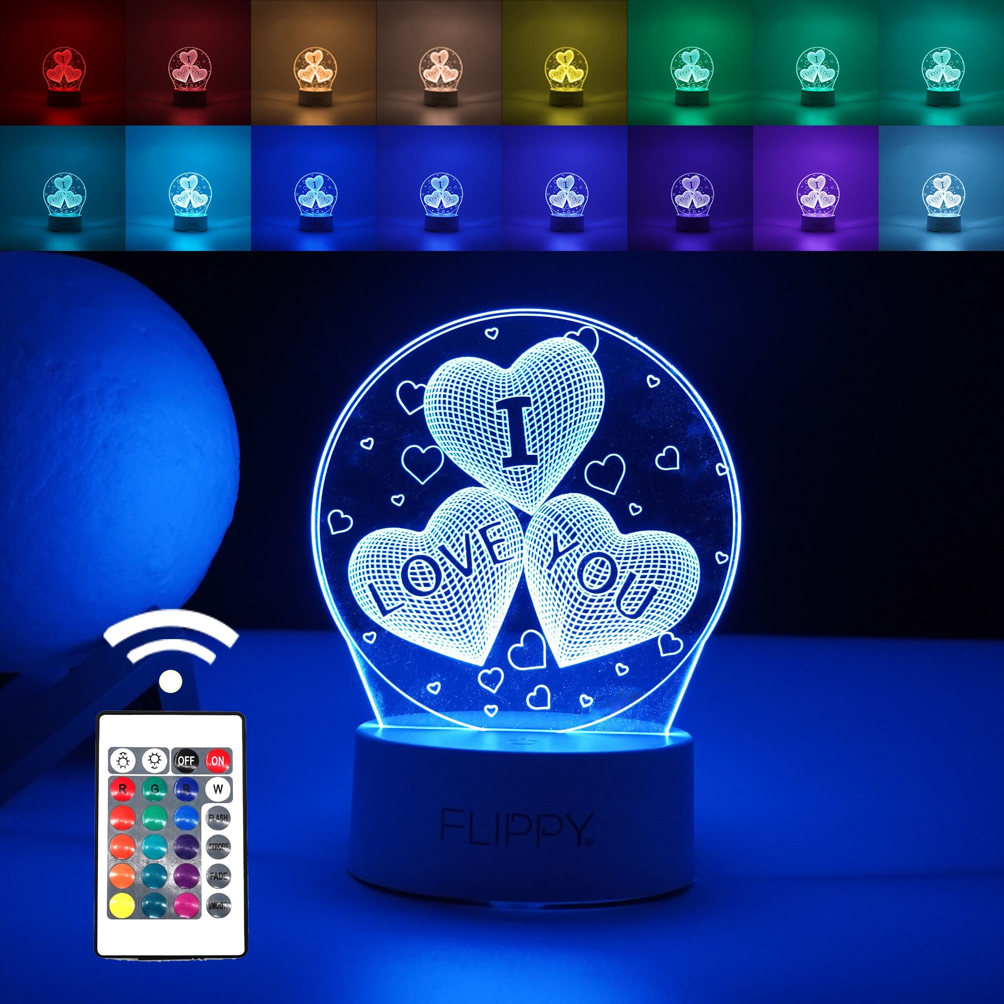 Lampa LED decorativa, Flippy, 3D, cu text "I love you", doua moduri de ...