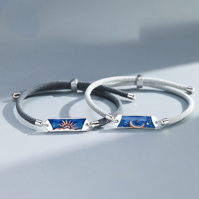 Set bratari cuplu, reglabile, accesoriu soare si luna, unisex, gri ...