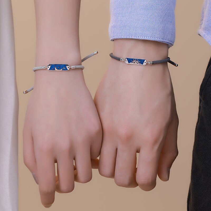 Set bratari cuplu, reglabile, accesoriu soare si luna, unisex, gri ...