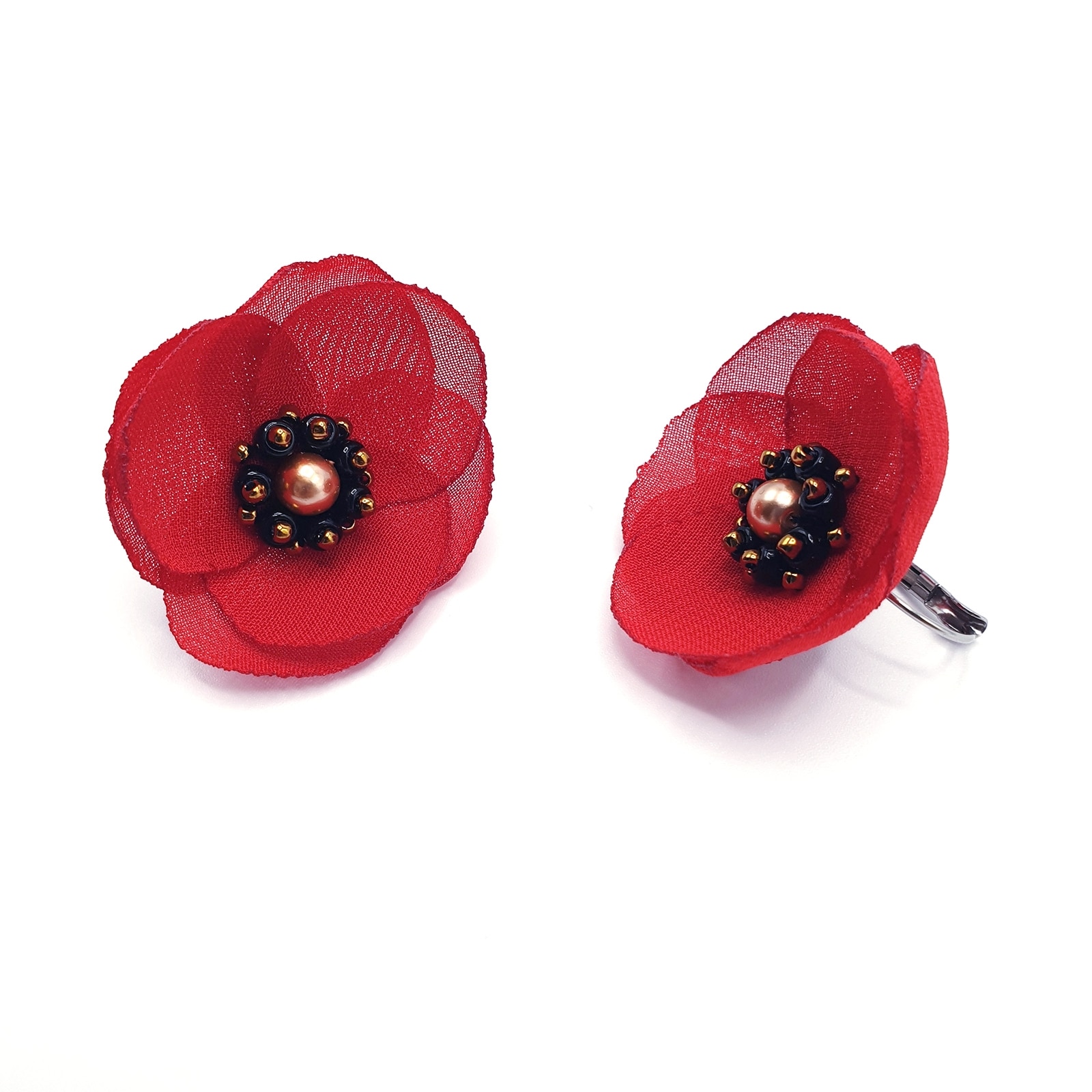 Cercei dama eleganti, Zia Fashion, Ruby, floare mac rosu, handmade ...