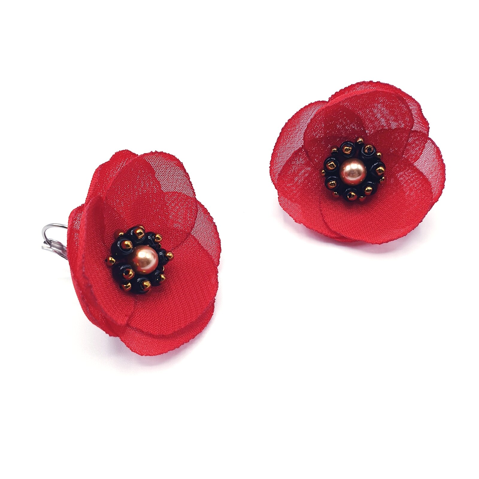 Cercei dama eleganti, Zia Fashion, Ruby, floare mac rosu, handmade ...