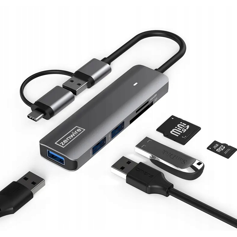 HUB Adaptor Multiport USB-C 7IN1 Zenwire® 3x USB 3.0 Cititor de carduri ...