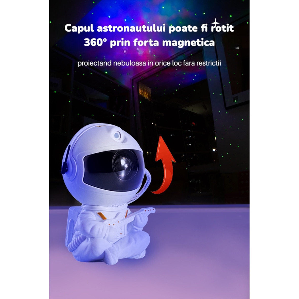 Proiector de stele pentru copii Saharina, model astronaut cu chitara ...