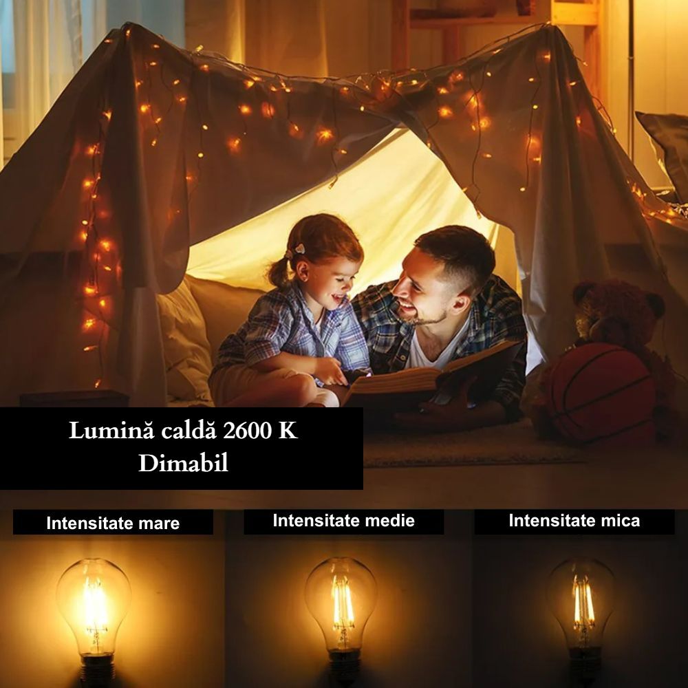 Bec LED, alimentare USB, 3W, 5V, lumina calda, dimabil, din plastic ...