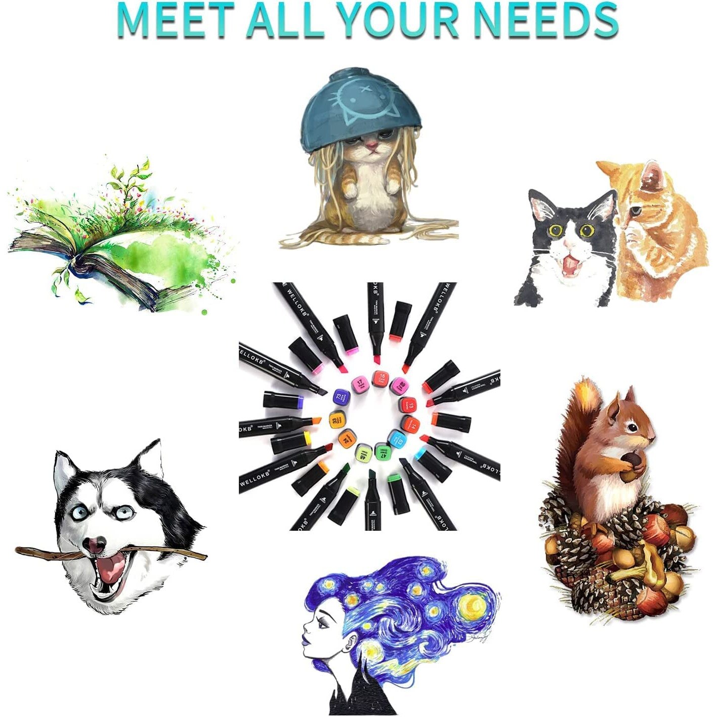 Set 80 de carioci profesionale Zenno, Markere multicolore, Cu cerneala ...