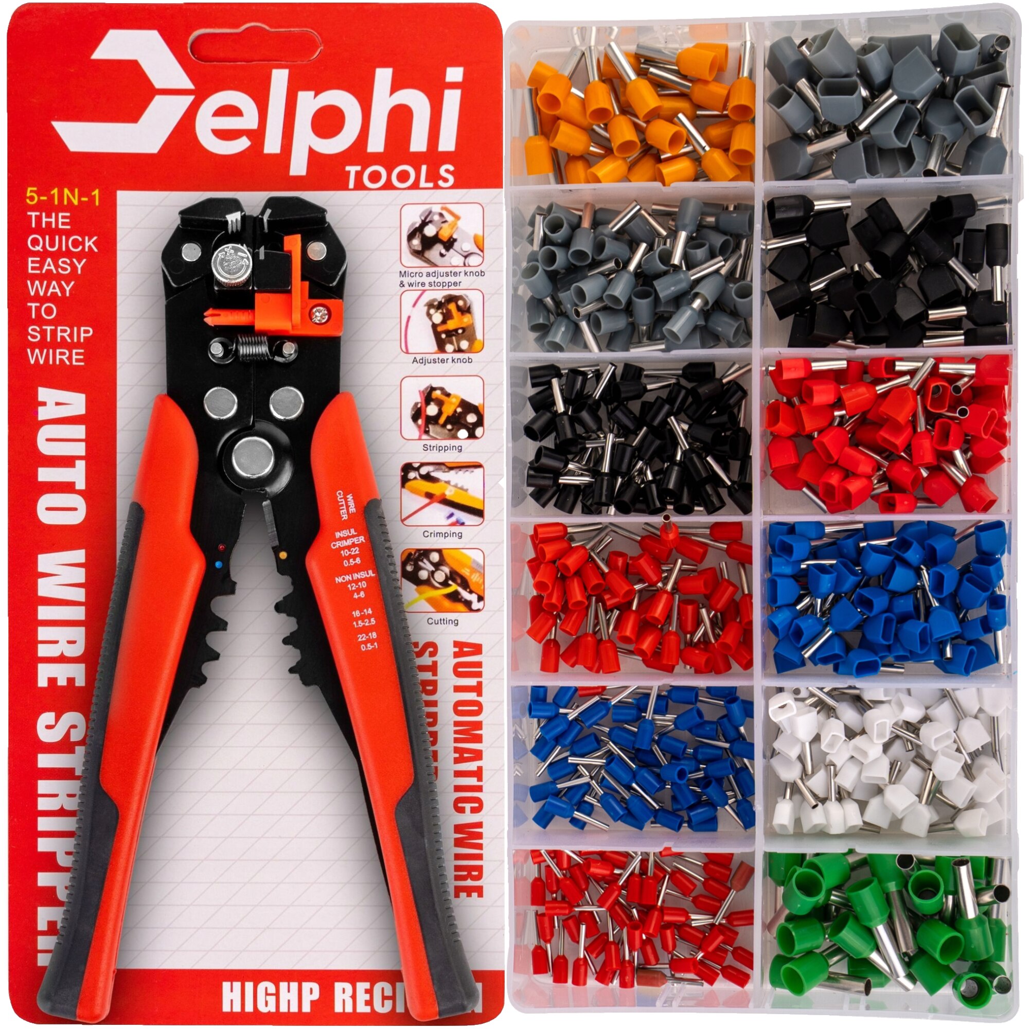 Комплект мултифункционални клещи за кримпване Delphi Tools, с конектори ...