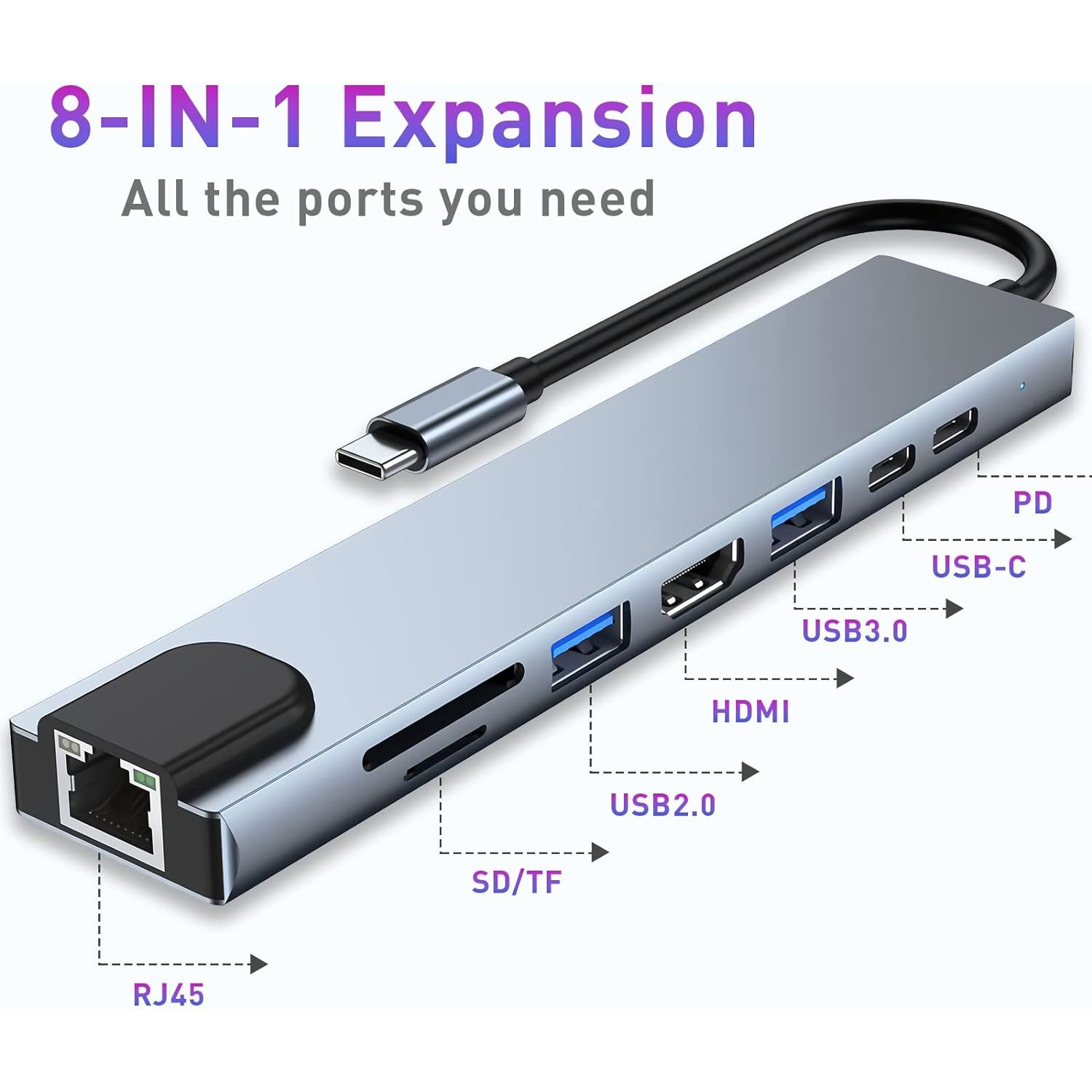Hub Adapter Multiport 8 az 1-ben USB-C 3.1 Staryon – HDMI 4K / LAN RJ45 ...