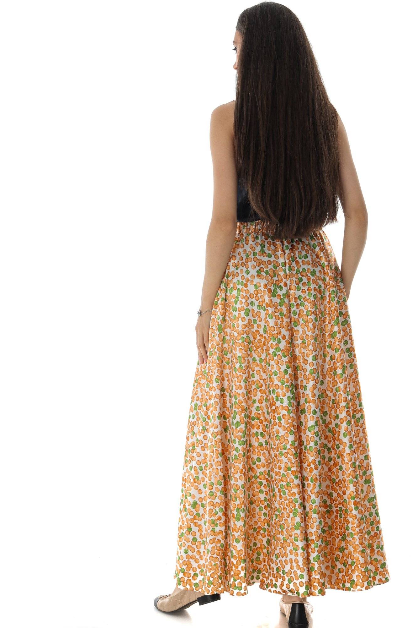 Fusta maxi Roh FR525 Portocaliu din satin, cu buzunare, S-M - eMAG.ro