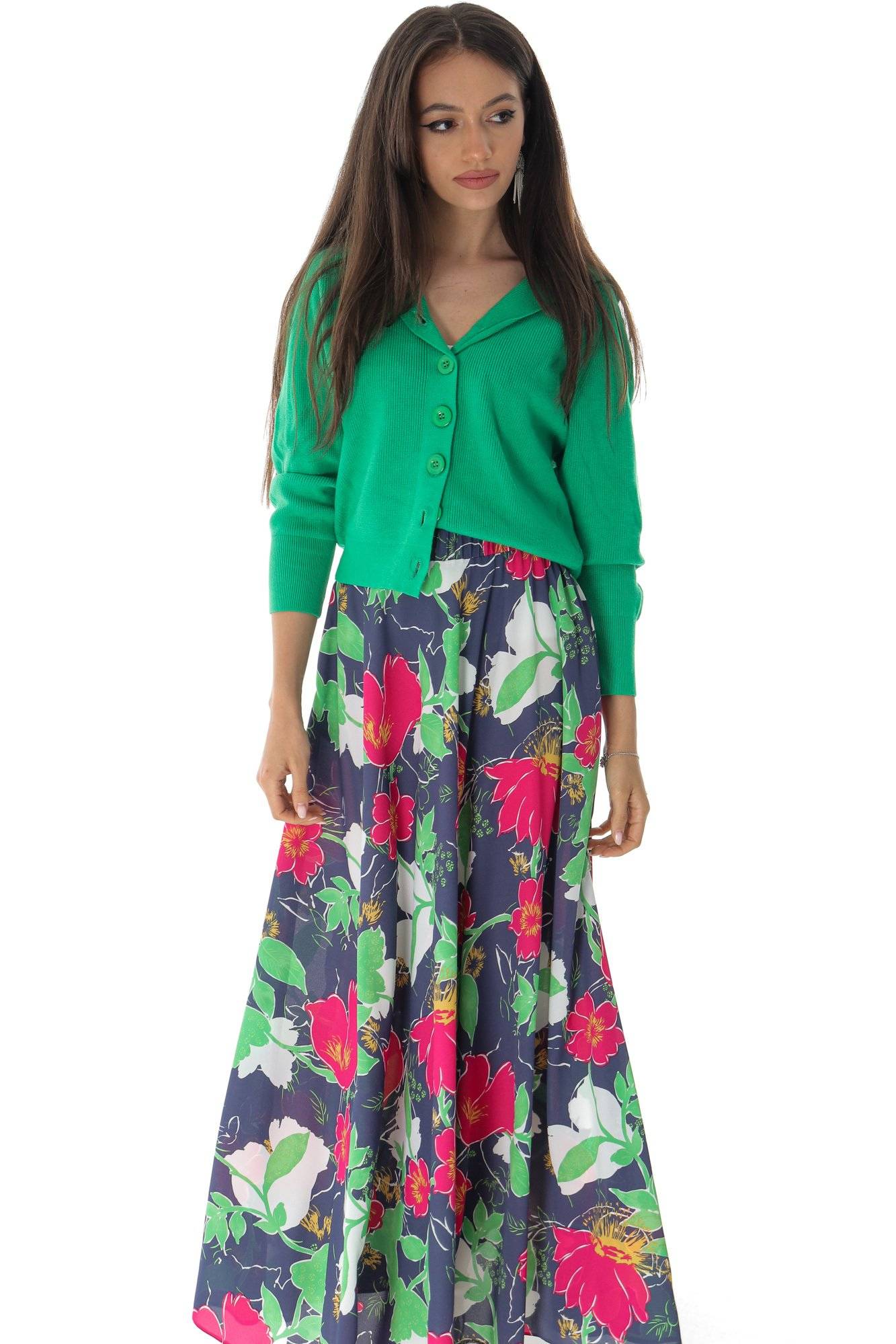 Fusta maxi Roh Fr526 cu flori si buzunare - eMAG.ro