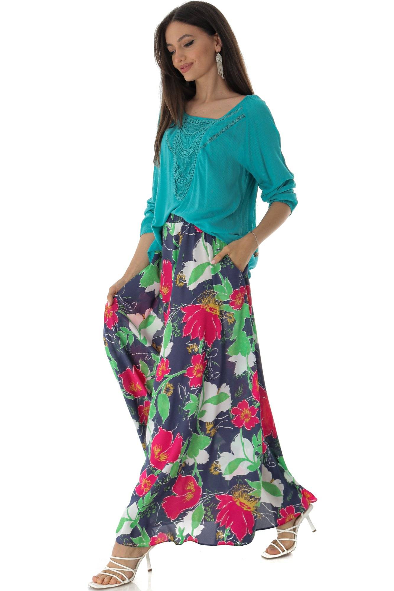 Fusta maxi Roh Fr526 cu flori si buzunare - eMAG.ro