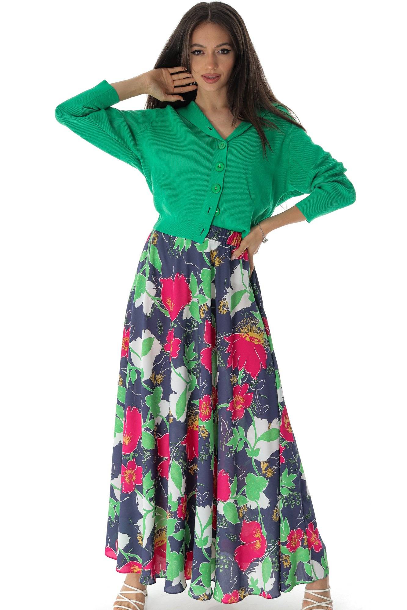 Fusta maxi Roh Fr526 cu flori si buzunare - eMAG.ro