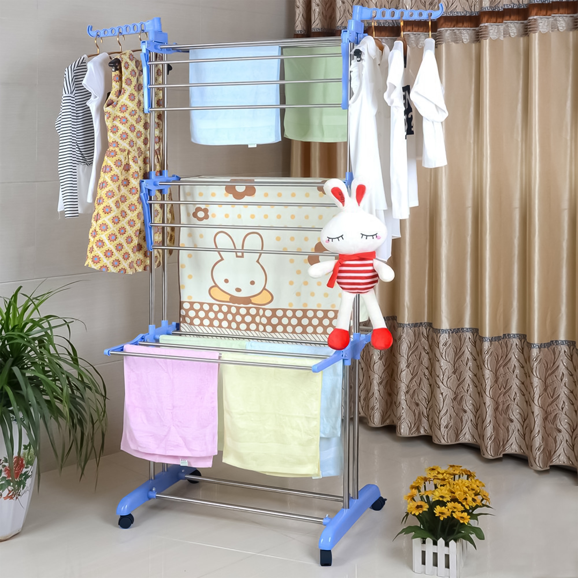 Uscator rufe, pliabil vertical, cu roti, 6 polite, Naimeed D4834, Inox ...