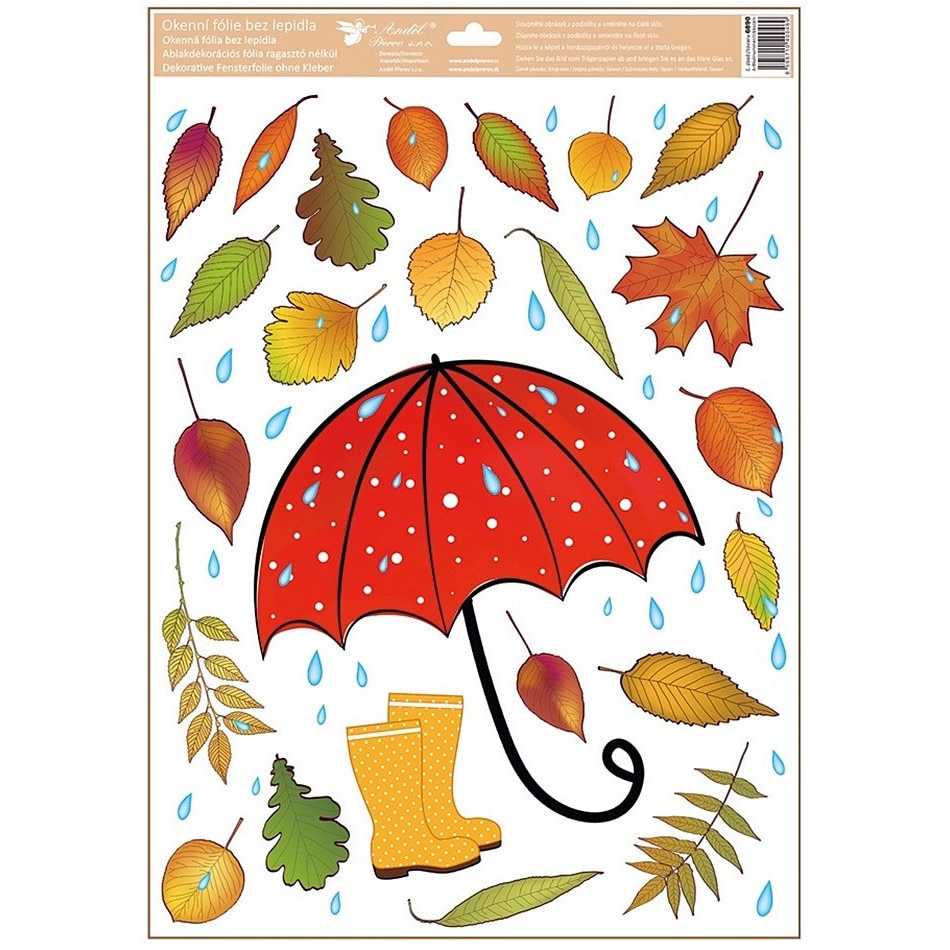 Sticker geam cu motive de toamna - umbrela cu frunze colorate, 35 x 50 ...
