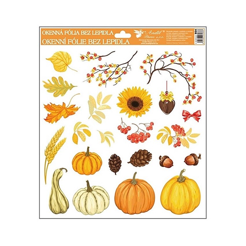 Sticker geam cu motive de toamna - frunze, fructe si floarea soarelui ...