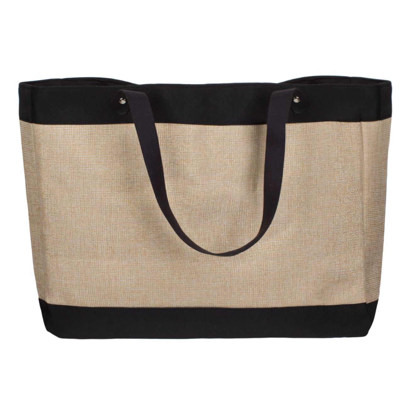 Geanta de plaja, bej/neagra, cu text "Beach", iuta/poliester, 55x12x34 ...