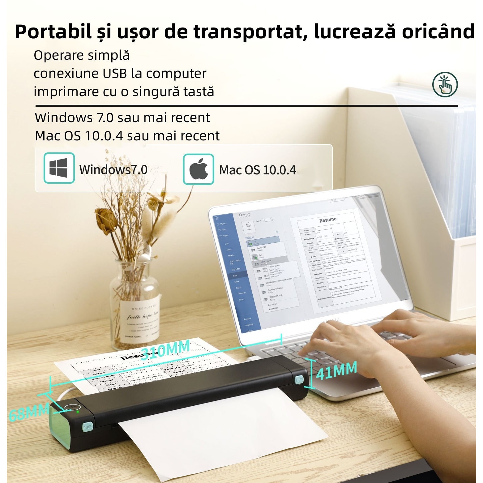 Mini imprimanta termica, IOOIOO®， portabila, A4, imprimare card ...