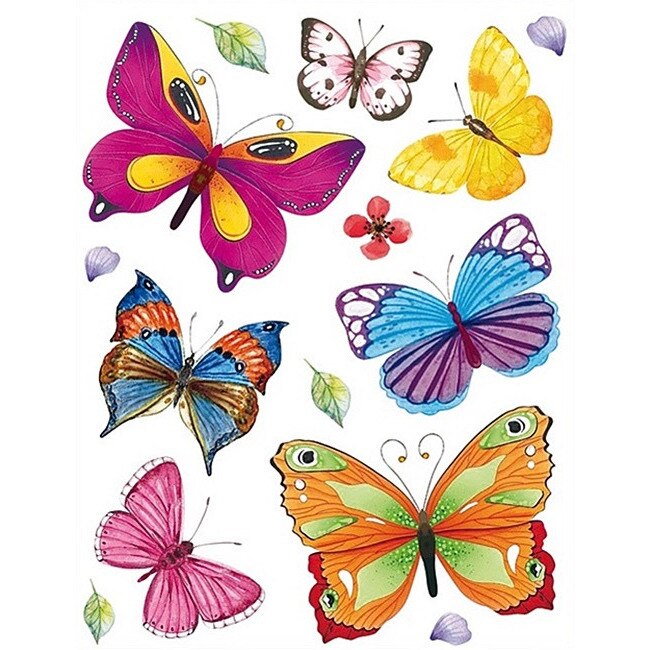Sticker geam - fluturi colorati si petale, 42 x 30 cm - eMAG.ro