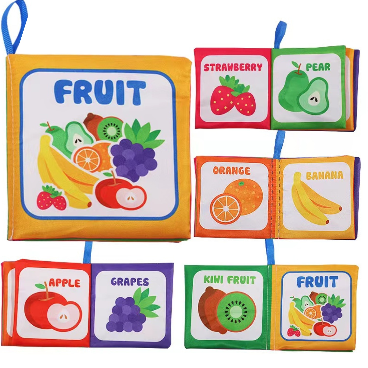 Set 6 carti senzoriale textile pentru bebelusi cu forme, numere, fructe ...