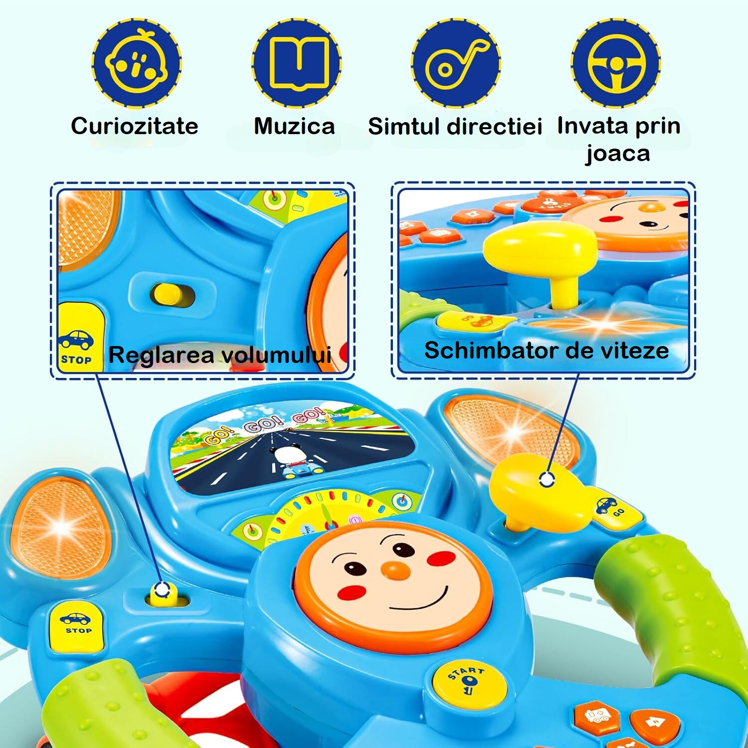 Volan Interactiv pentru Bebelusi, cu Masinuta si Schimbator de Viteze ...