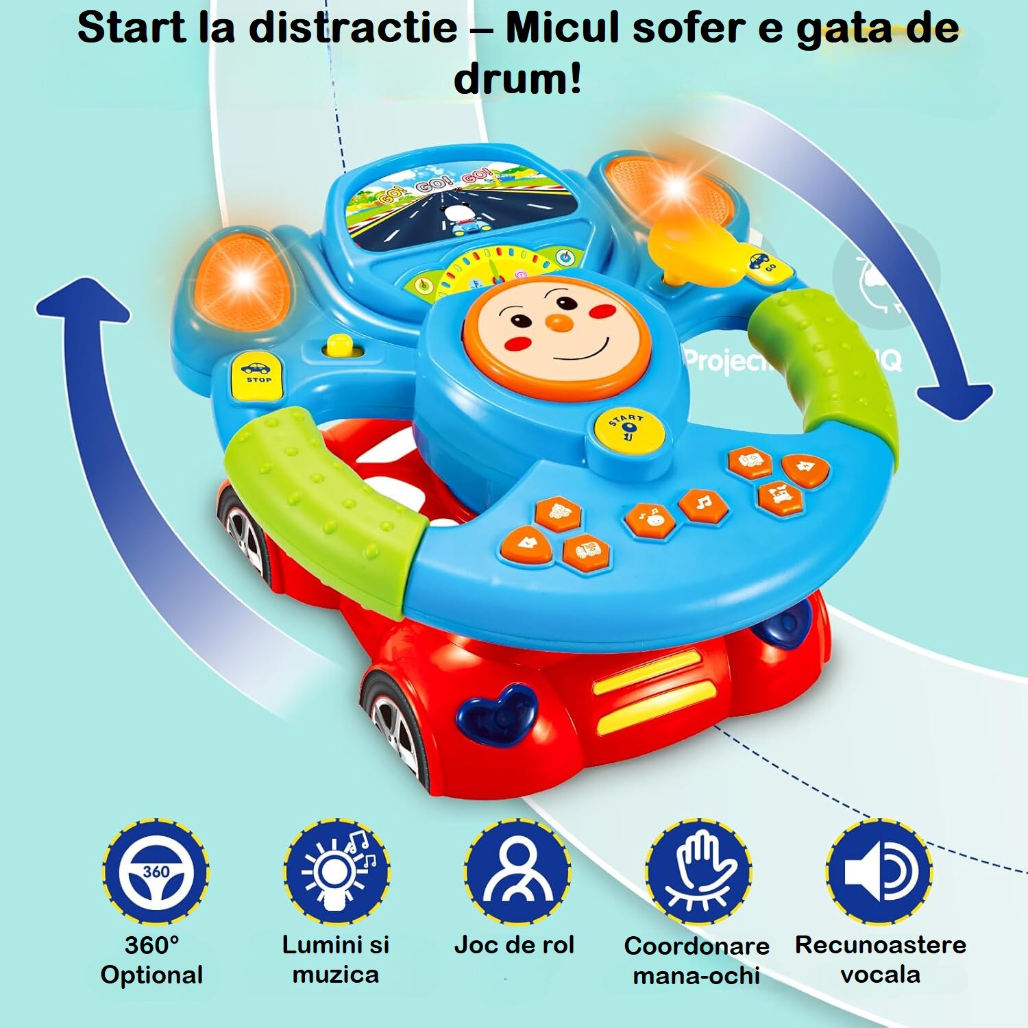 Volan Interactiv pentru Bebelusi, cu Masinuta si Schimbator de Viteze ...