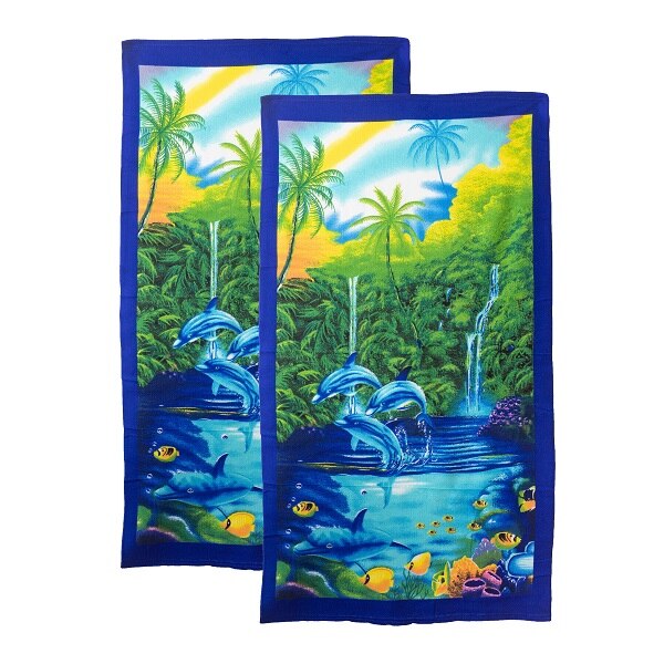 Set 2 prosoape plaja, 70x150cm, microfibra, gramaj 260 g, model cascada ...