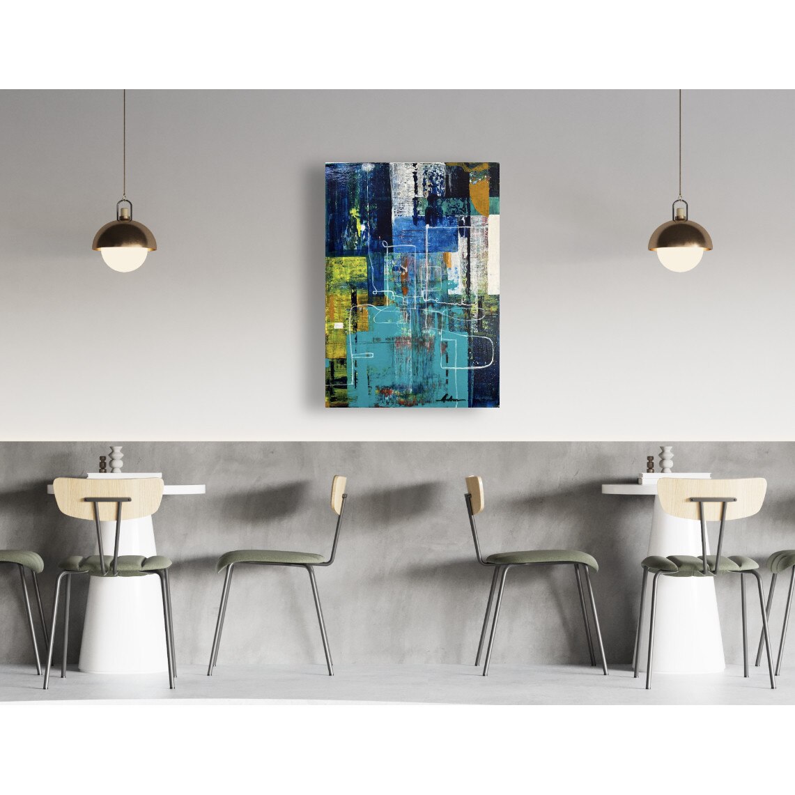 Tablou abstract pictat manual in acrilic pe panza, Dimensiuni 70x50 ...