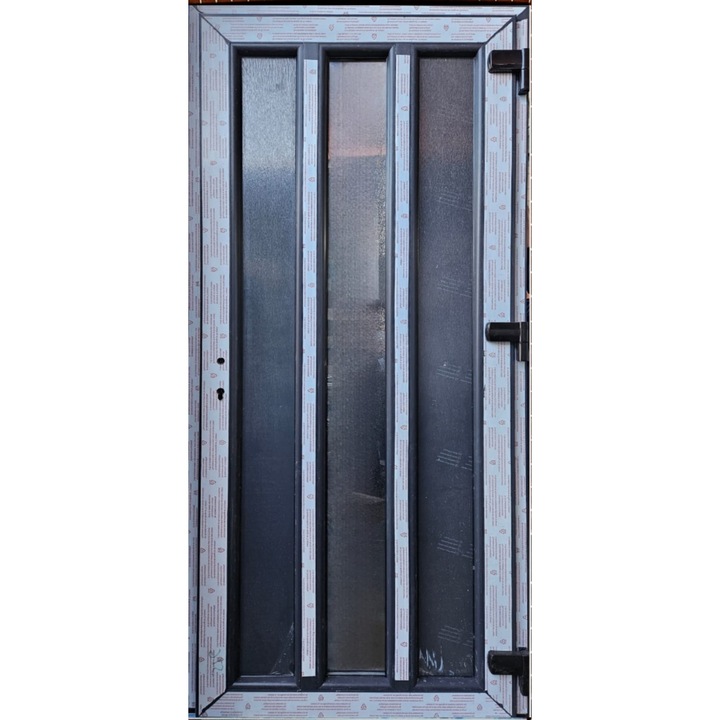 Usa de intrare, PVC, cu geam termopan, model Trilogy, gri antracit ...