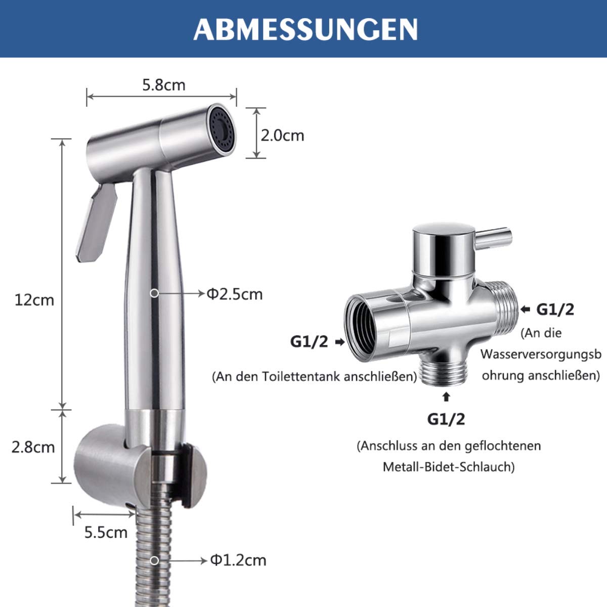 Set cap de dus pentru bideu, Roffie, Otel inoxidabil, Argintiu - eMAG.ro