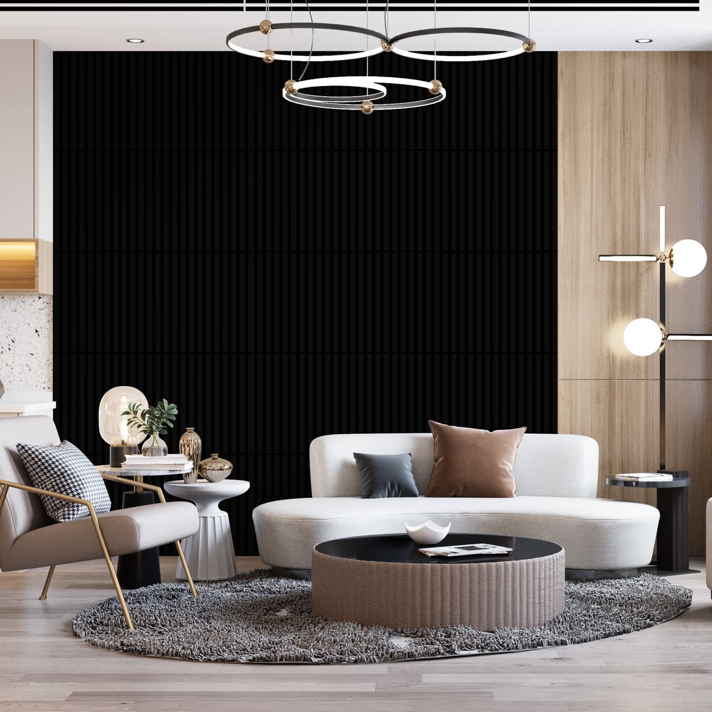 Panou acustic decorativ de perete, lemn MDF, Lameo, negru mat, 60 x 60 ...