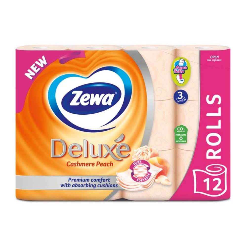 Zewa Deluxe Cashmere Peach тоалетна хартия, 3 слоя, 12 бр. - eMAG.bg