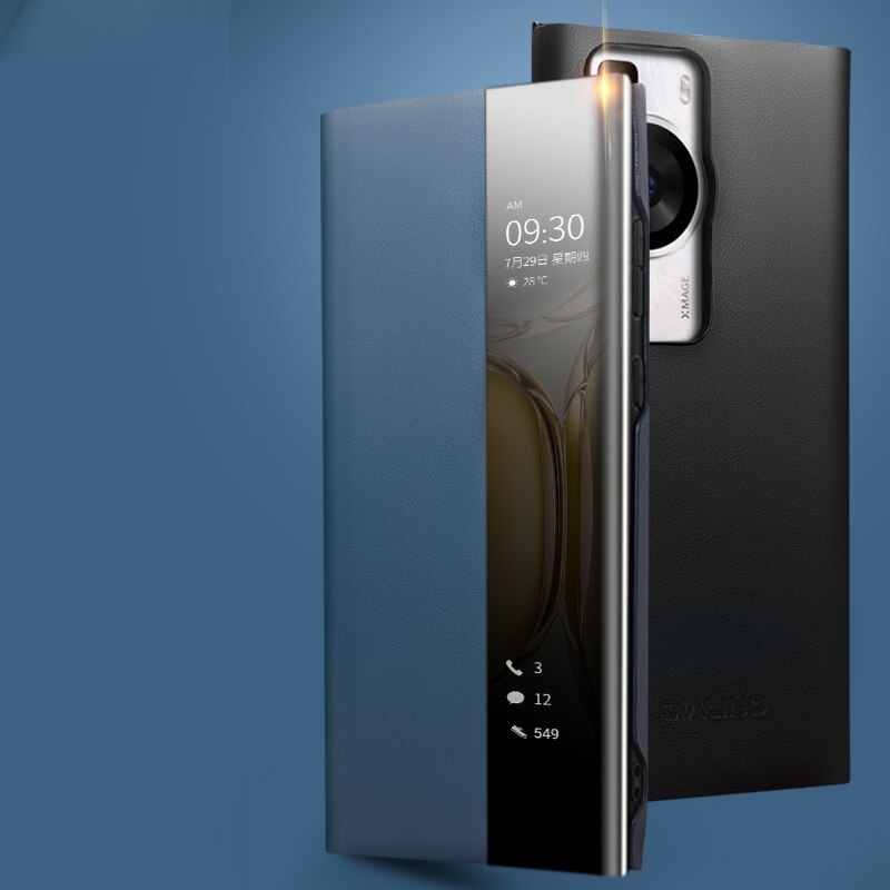 Huawei P60 Pro Vékony, természetes bőrből készült tok, smart cover ...