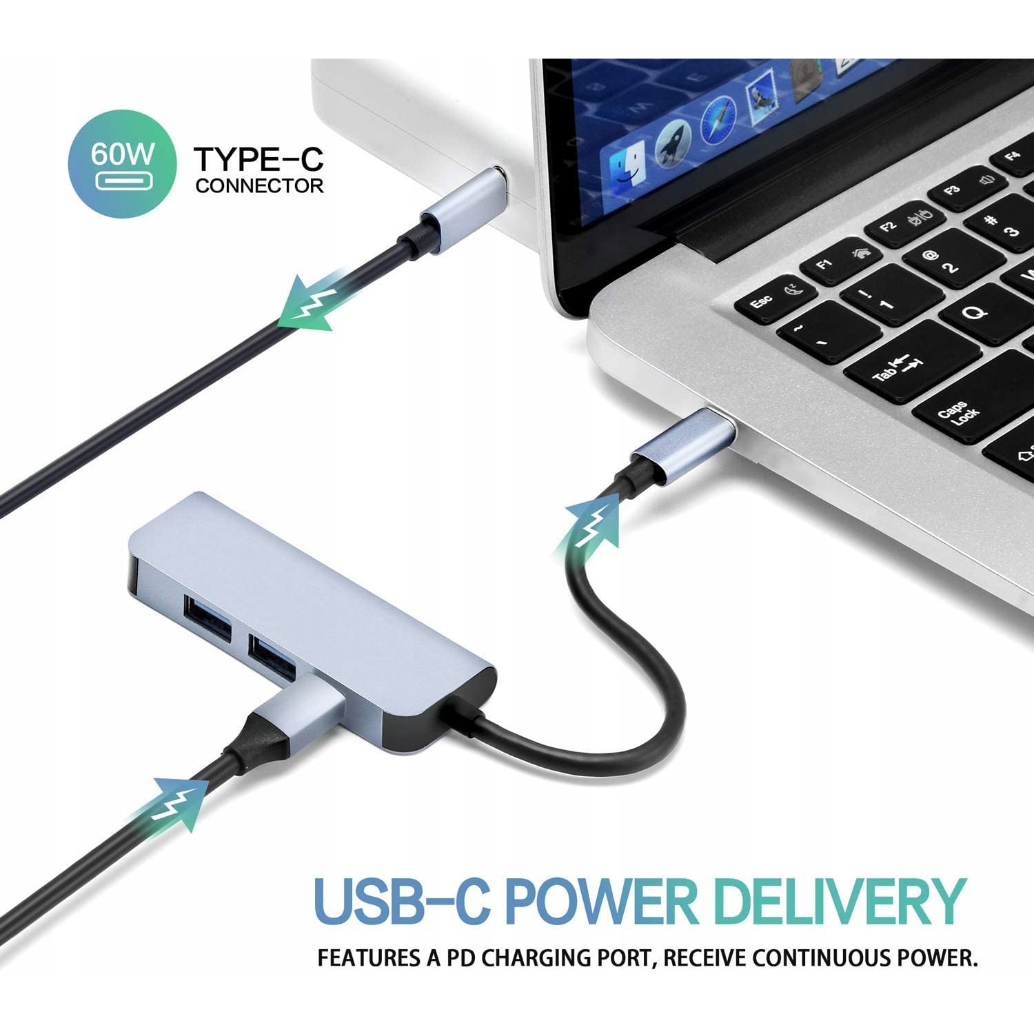 Adaptor 4w1, PAWONIK, USB-C tata la USB-C mama/USB 2.0 mama/USB 3.0 ...