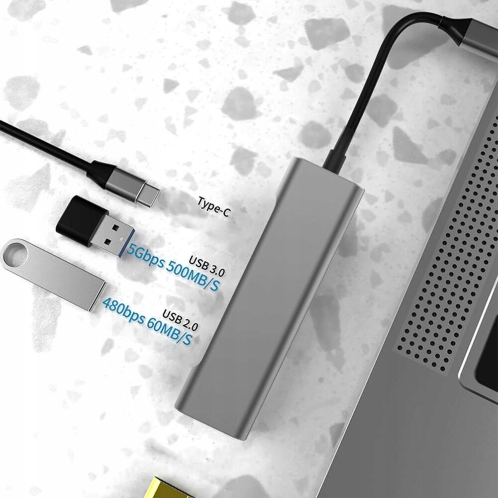 Adaptor 4w1, PAWONIK, USB-C tata la USB-C mama/USB 2.0 mama/USB 3.0 ...