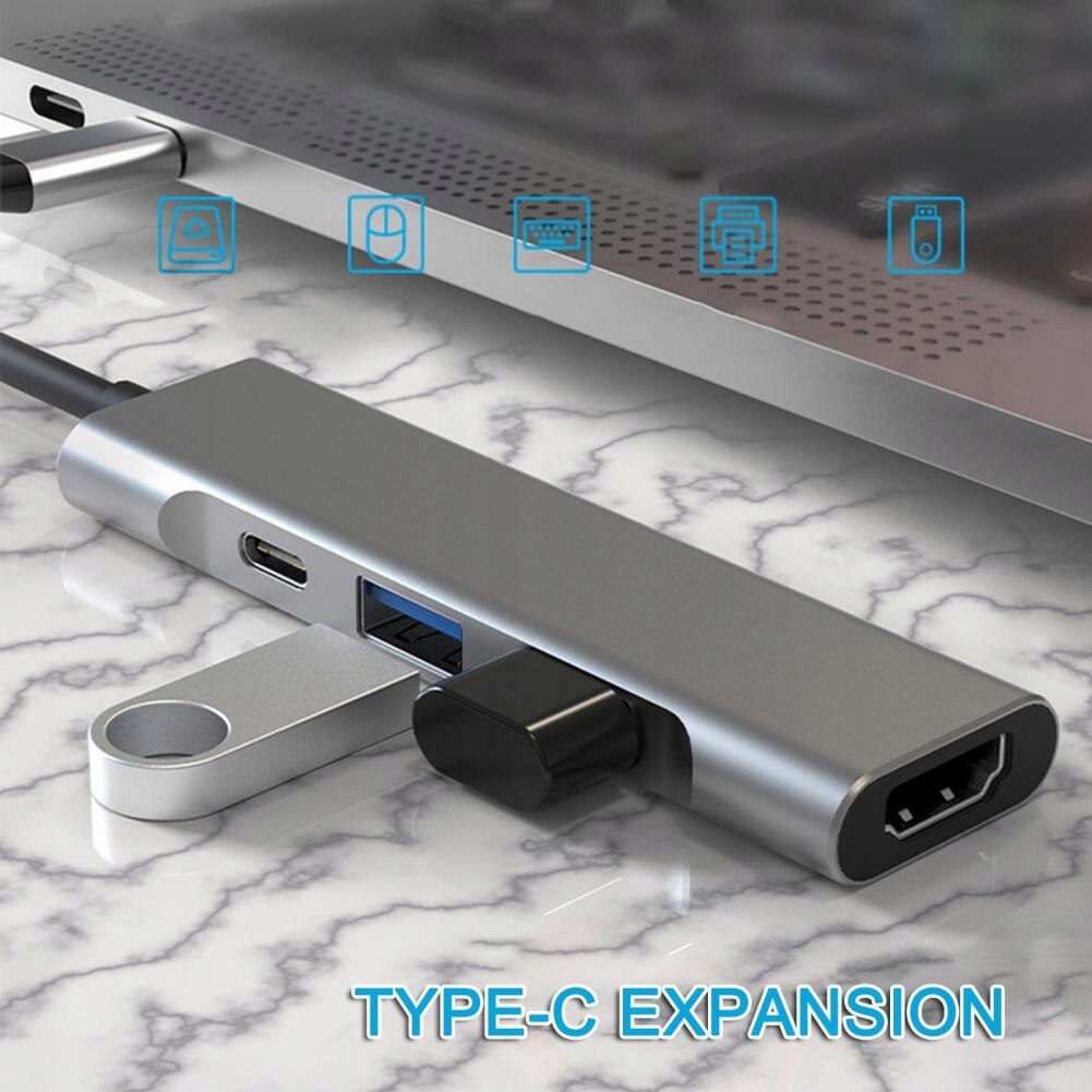 Adaptor 4w1, PAWONIK, USB-C tata la USB-C mama/USB 2.0 mama/USB 3.0 ...