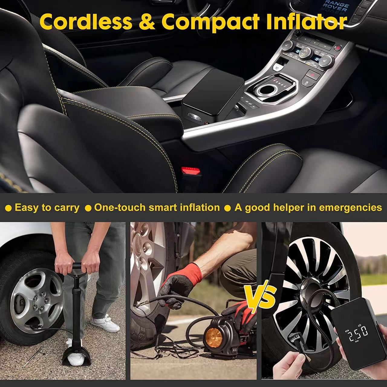 Compresor de aer portabil pentru pneuri, LED, Negru - eMAG.ro