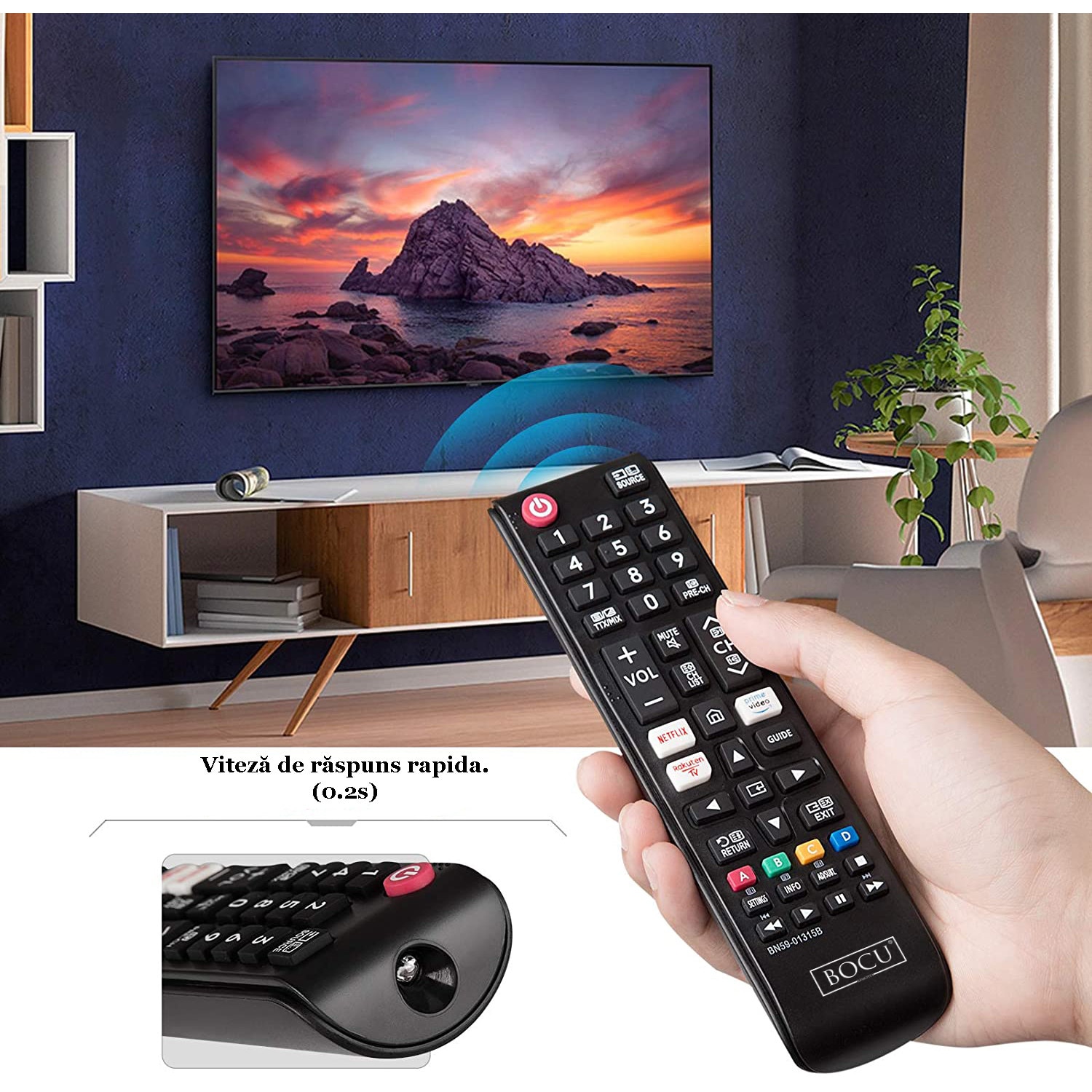 Telecomanda TV, Compatibila Samsung Smart, BN59-01315B, NETFLIX, prime ...