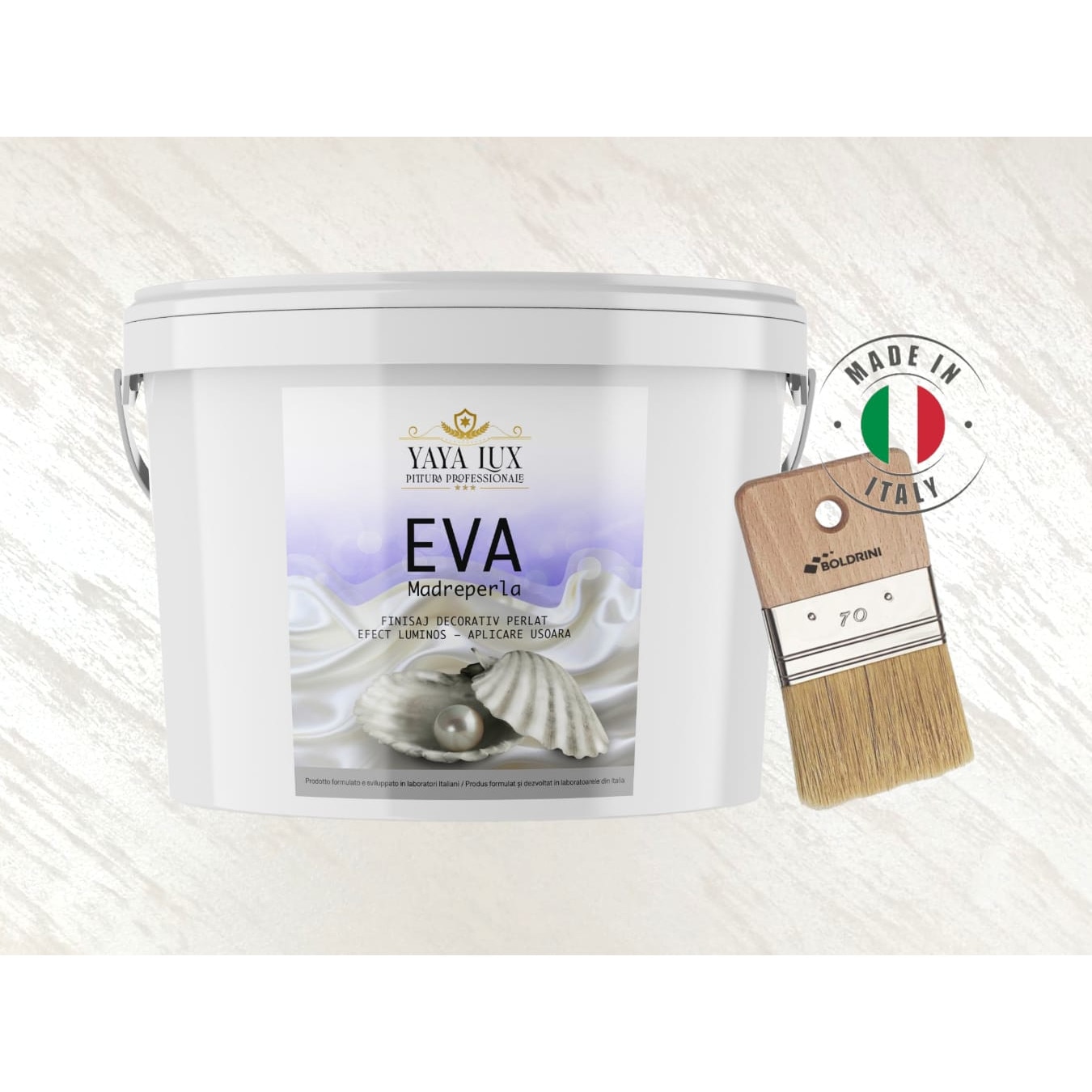 Set, Vopsea Decorativa, Eva Madreperla, Alb Perlat, 2.5 L si Pensula ...