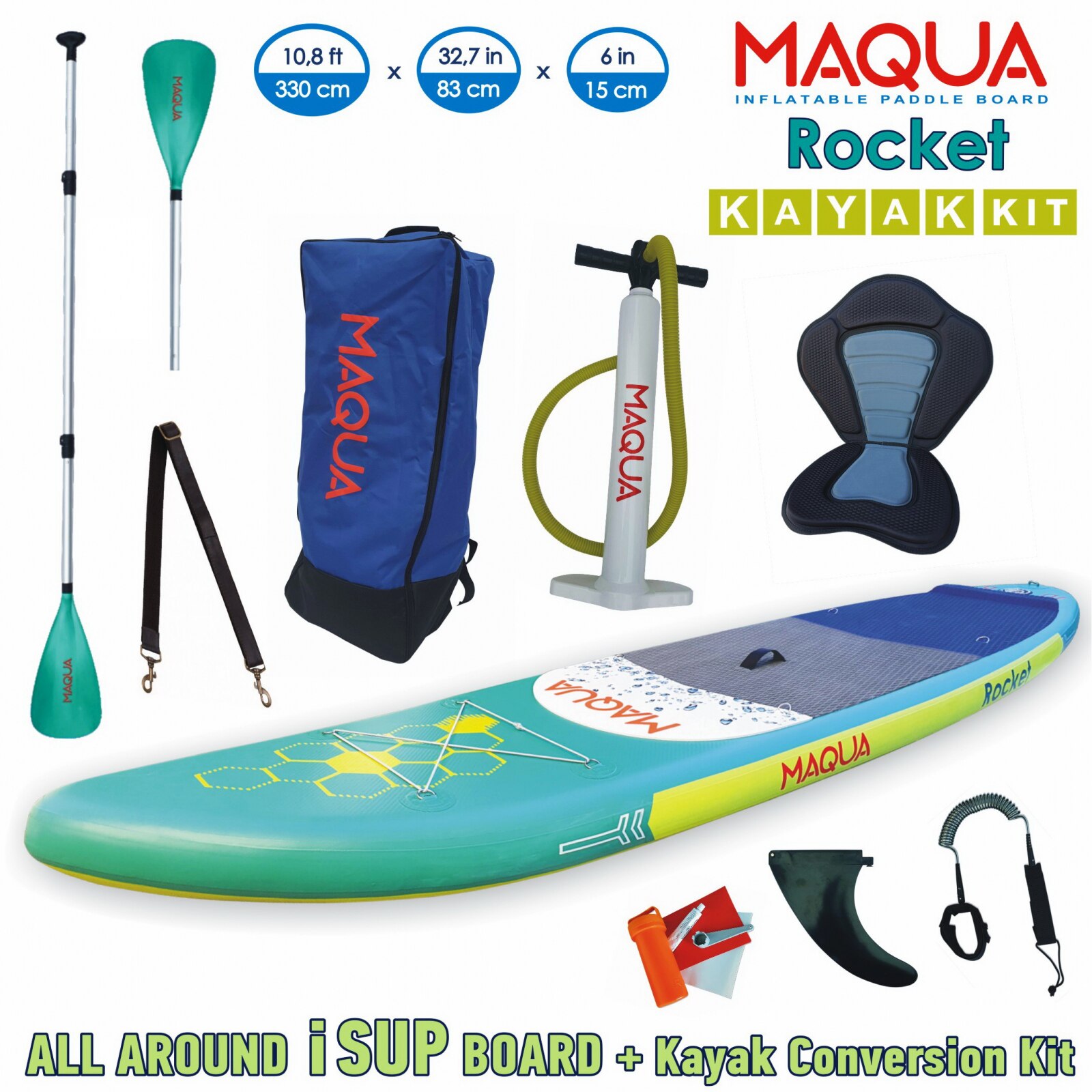 Paddleboard SUP, felfújható szörfdeszka szett Rocket KAYAK KIT, 330 cm ...