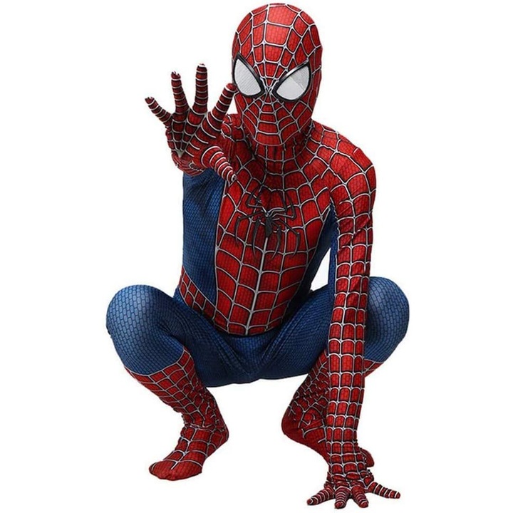Costum carnaval copii Spiderman, mulat, lycra, albastru, 5-6 ani - eMAG.ro