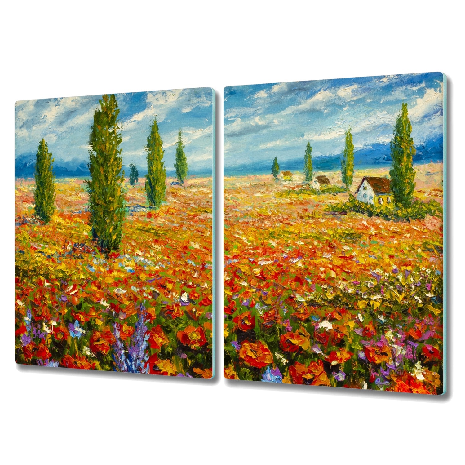 Tocator pe sticla, Dreptunghi, Pictura In Ulei Camp De Flori Colorat ...