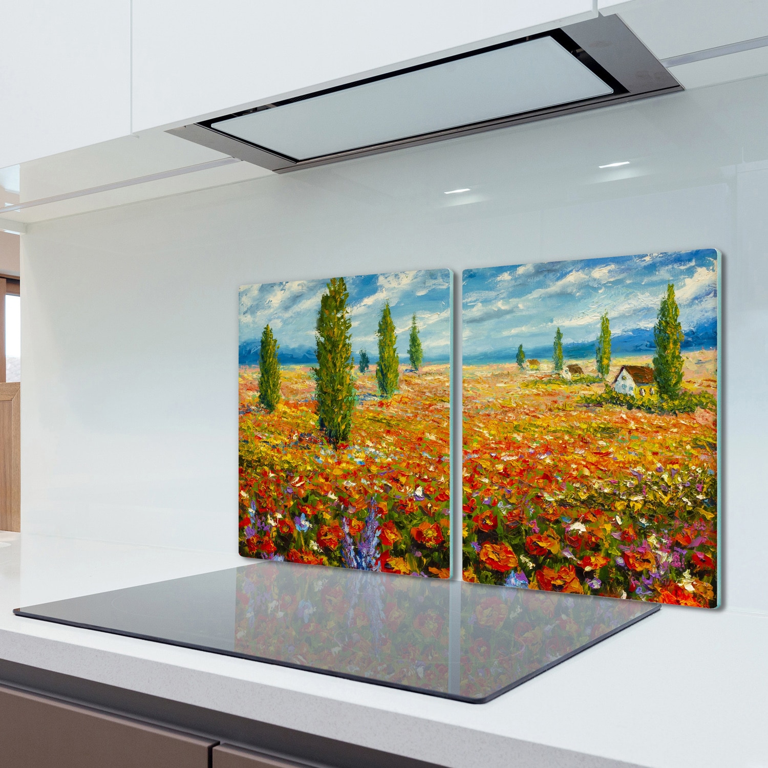 Tocator pe sticla, Dreptunghi, Pictura In Ulei Camp De Flori Colorat ...