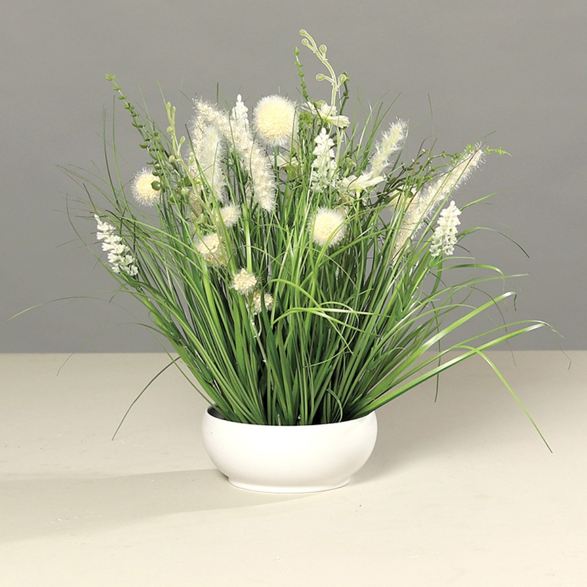 Aranjament flori de camp artificiale crem in ghiveci de plastic, 40 cm ...