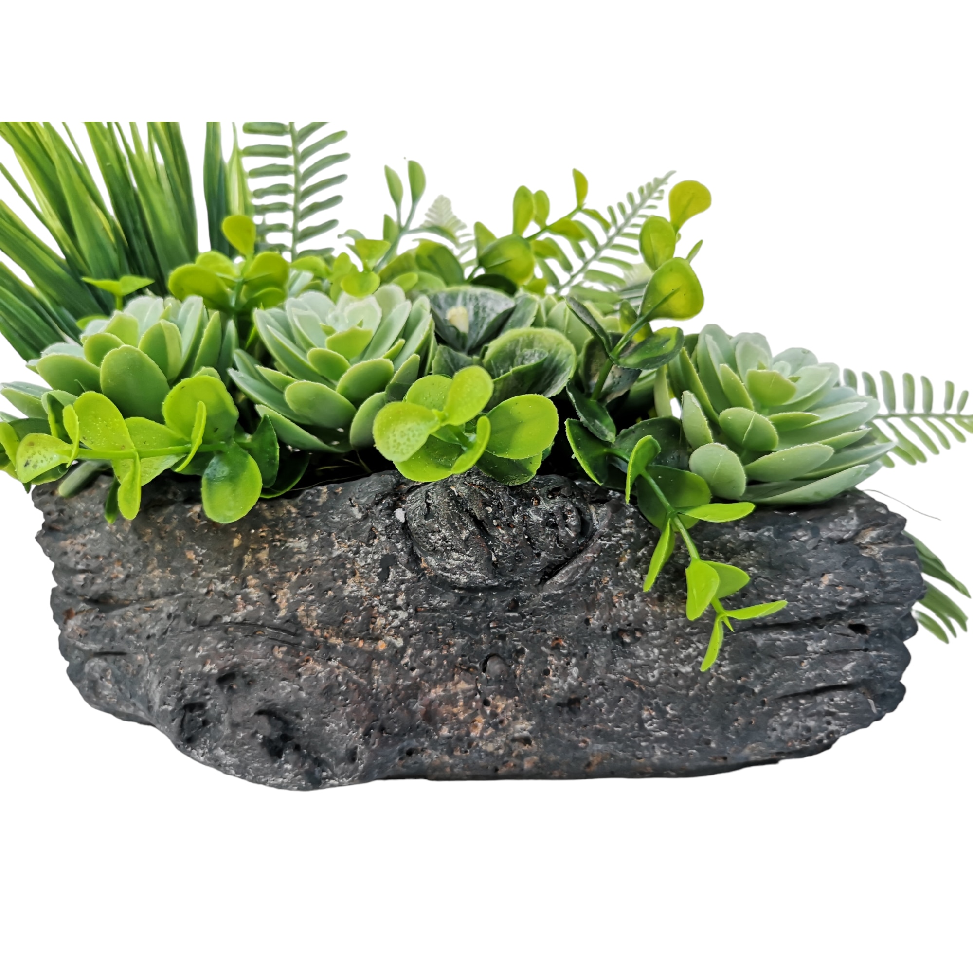 Ghiveci buturuga din piatra cu decor din plante verzi artificiale, Dady ...